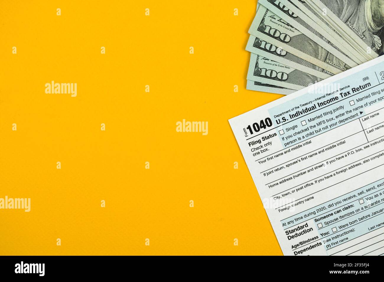 Income tax return concept background, business workspace and desktop ...