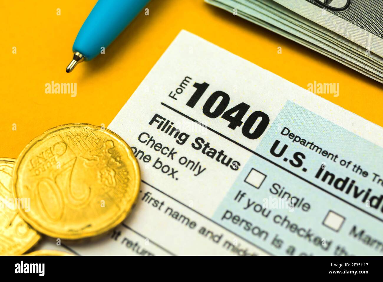 Individual income tax return form close-up of US official document ...
