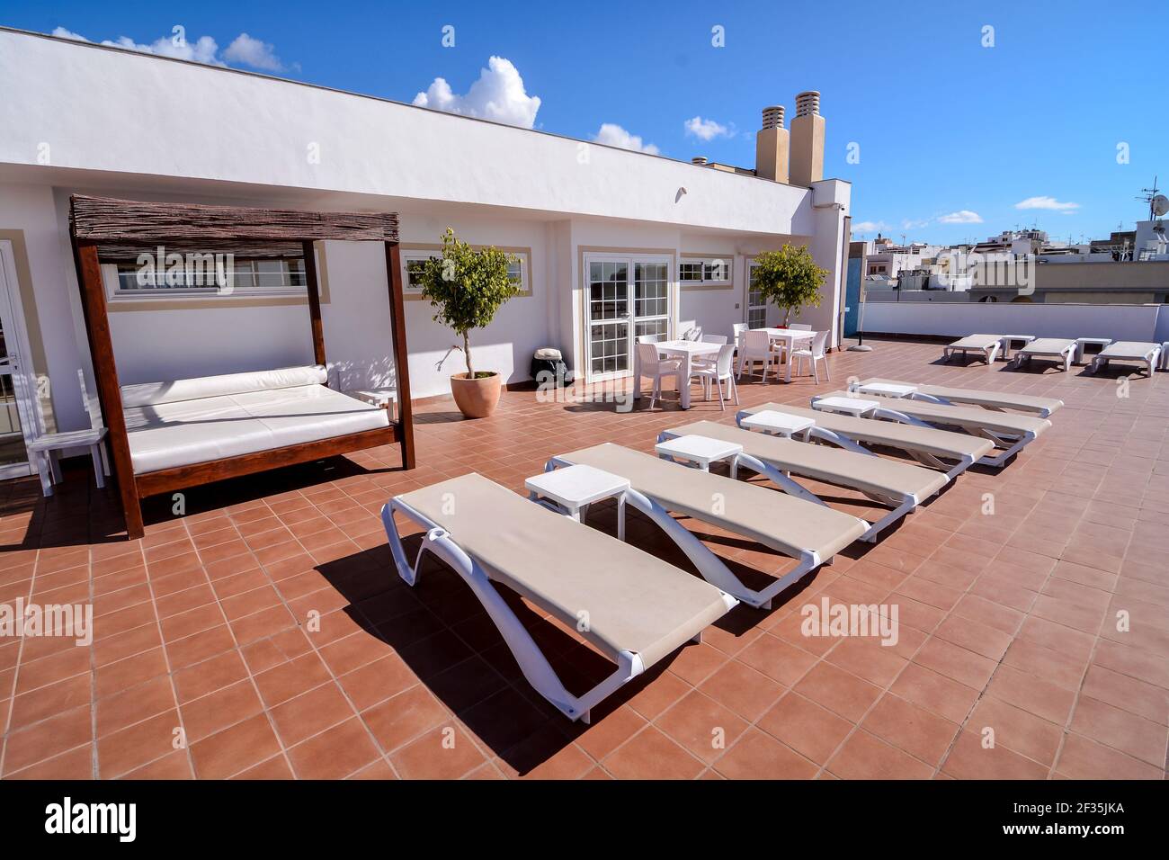 Roof terrace with sun loungers hi-res stock photography and images - Alamy