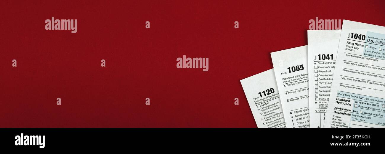 Tax forms banner background with copy space, office desktop concept ...