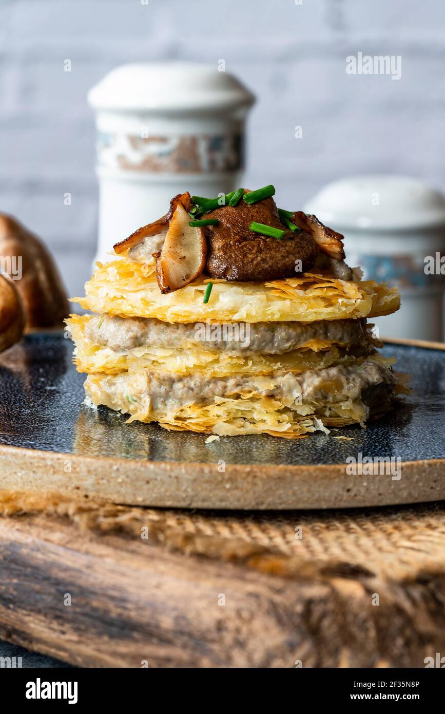 Mushroom millefeuille - puff pastry layared with mushroom and tarragon ...