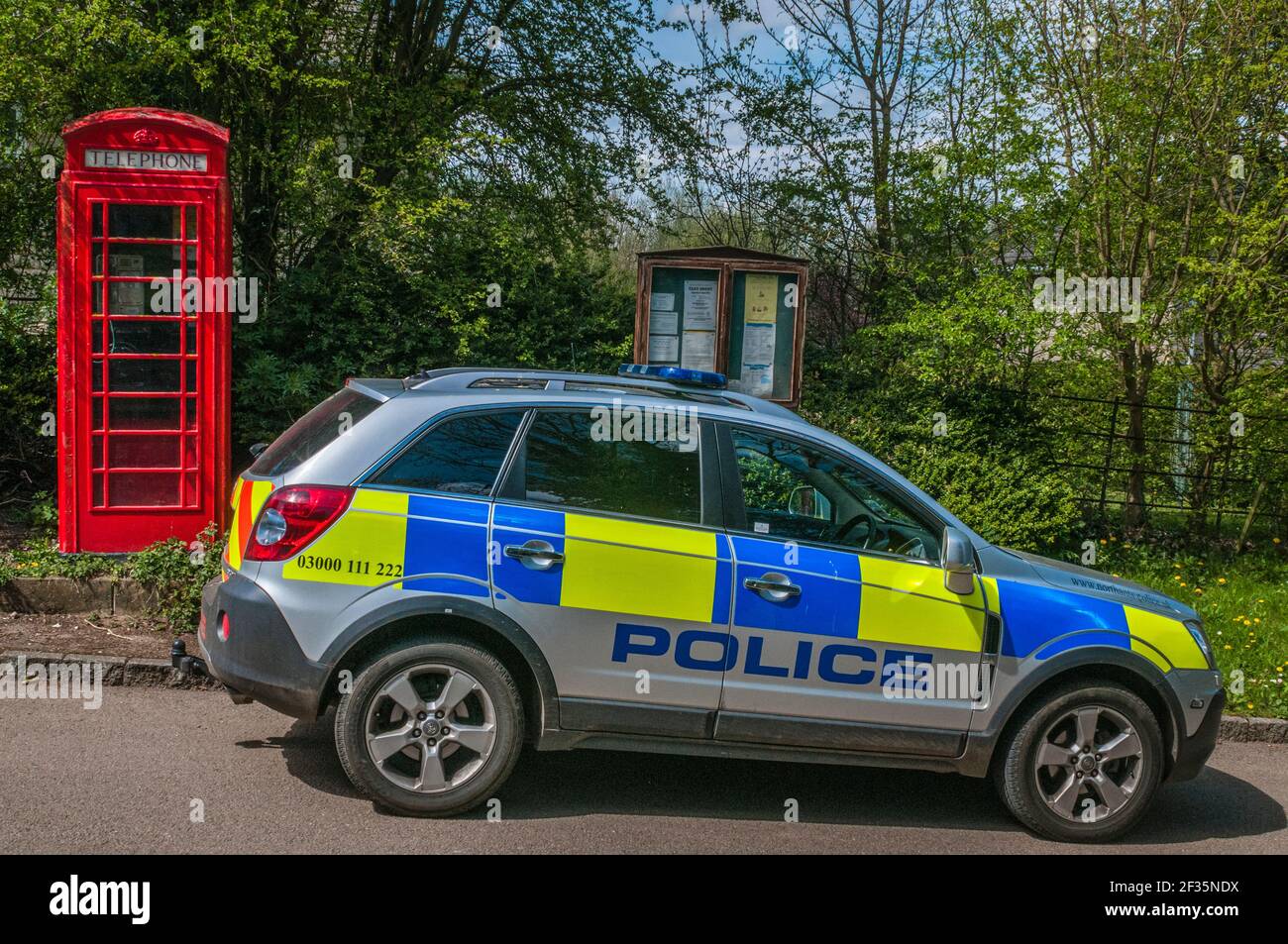 Northamptonshire, England, UK. 4x4 police car parked in a rural village ...