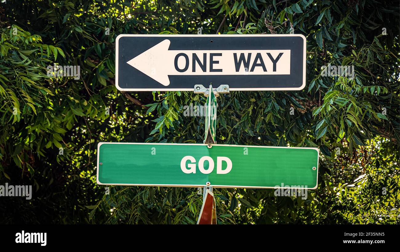 Street Sign the Direction Way to God Stock Photo - Alamy