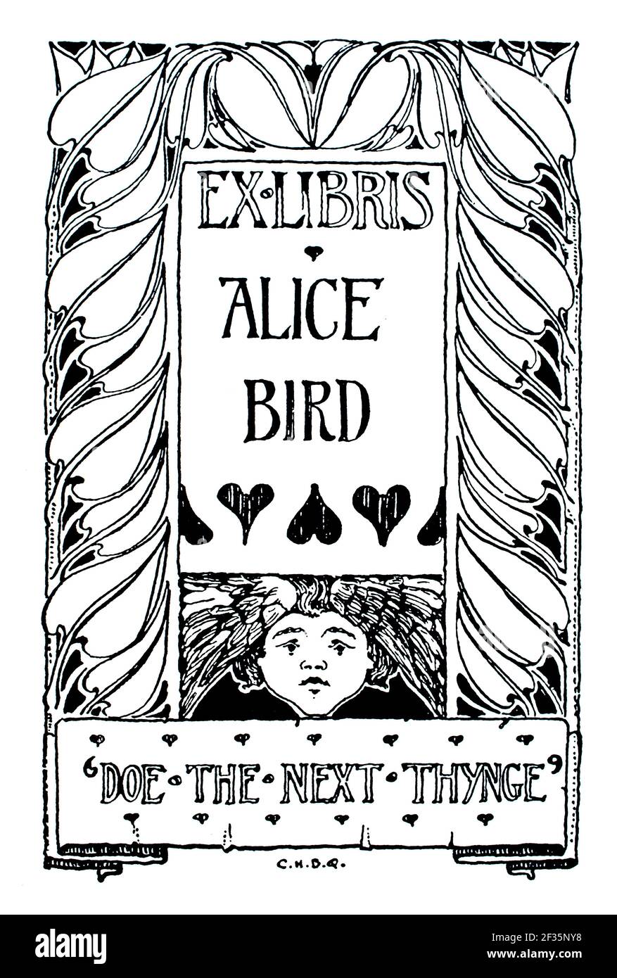 ‘Doe the next Thynge’ art nouveau bookplate design for Alice Bird by ...