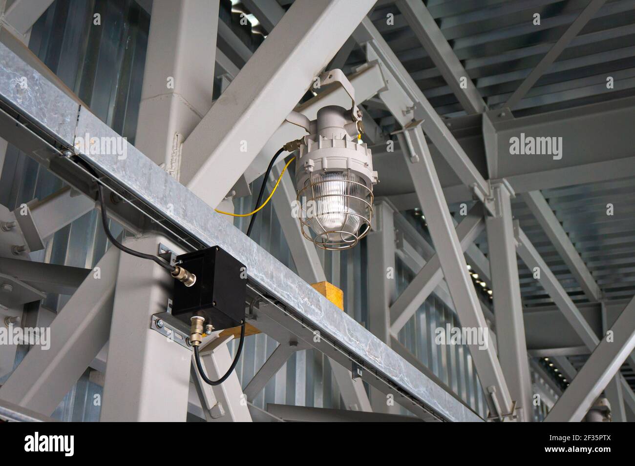 lighting lantern for industrial facilities inside a metal hangar Stock ...