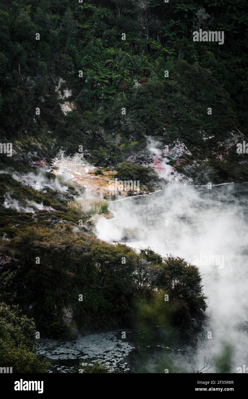 An amazing shot of the waterfall and unique landscapes in spring Stock ...