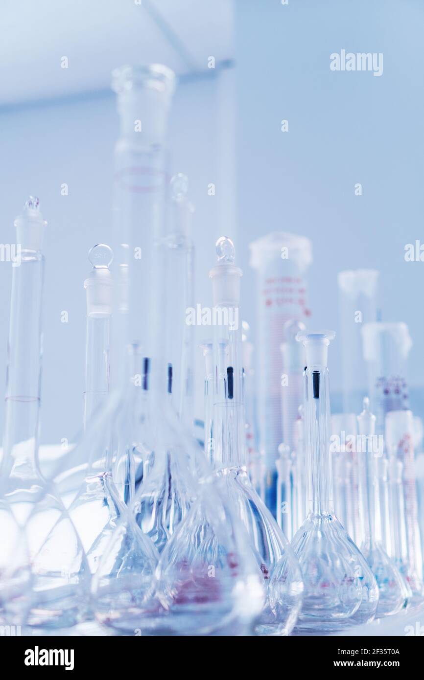 Laboratory tubes and flasks for analyzes and experiments. Science tool ...