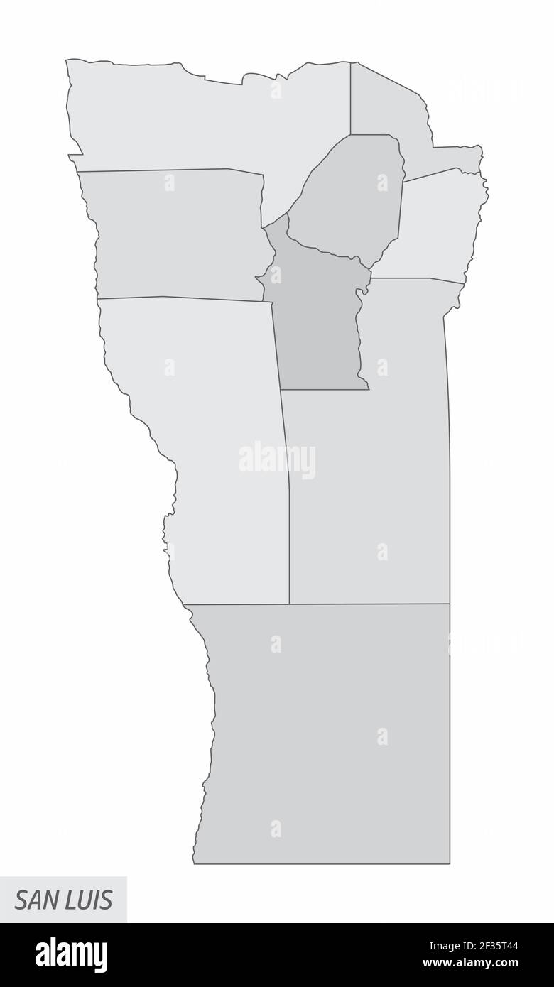 The San Luis province isolated map divided in departments, Argentina ...