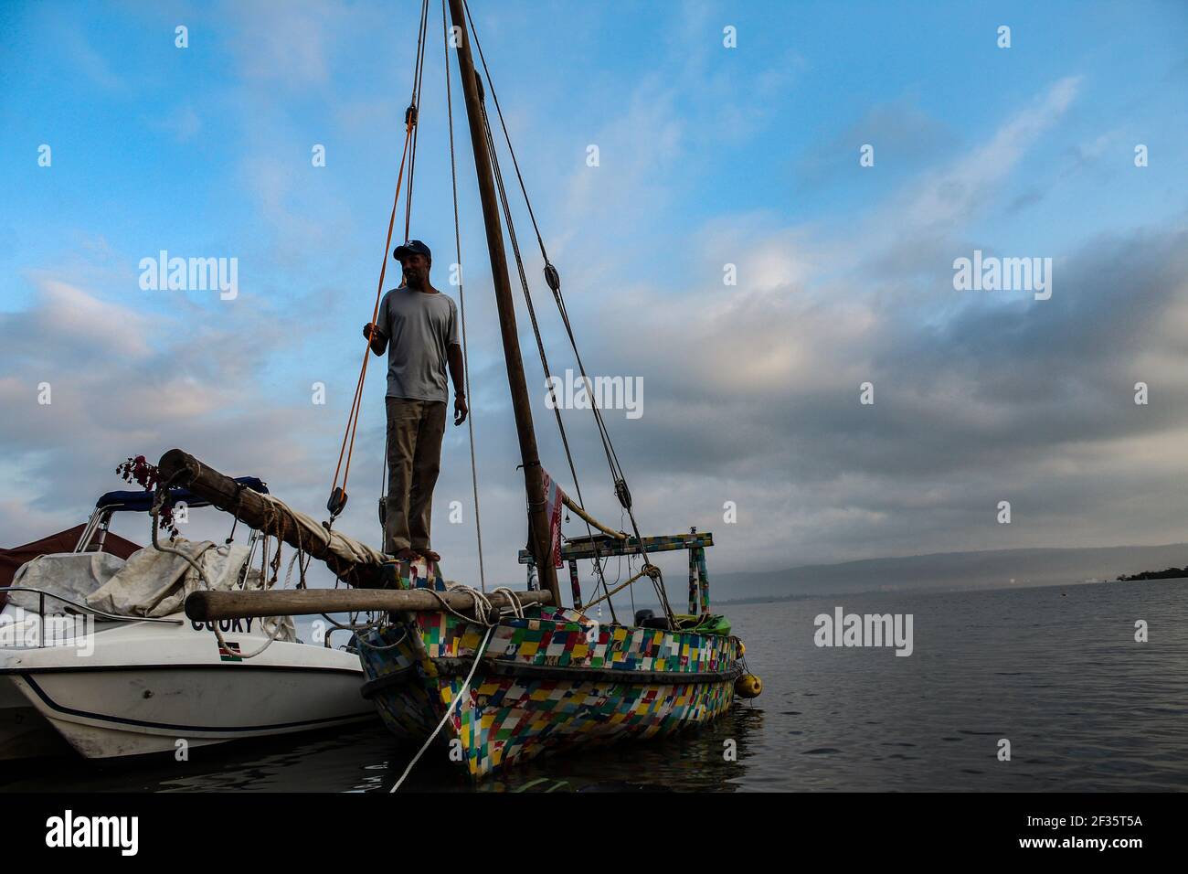 Kisumu, Kenya. 07th Mar, 2021. FlipFlopi Boat builder, Ali Skanda is ...