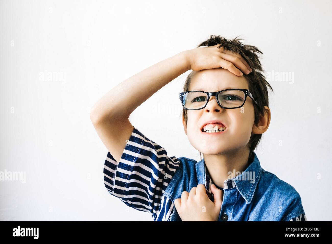 Autism awareness and Invisible Illness concept. Portrait of autism boy ...