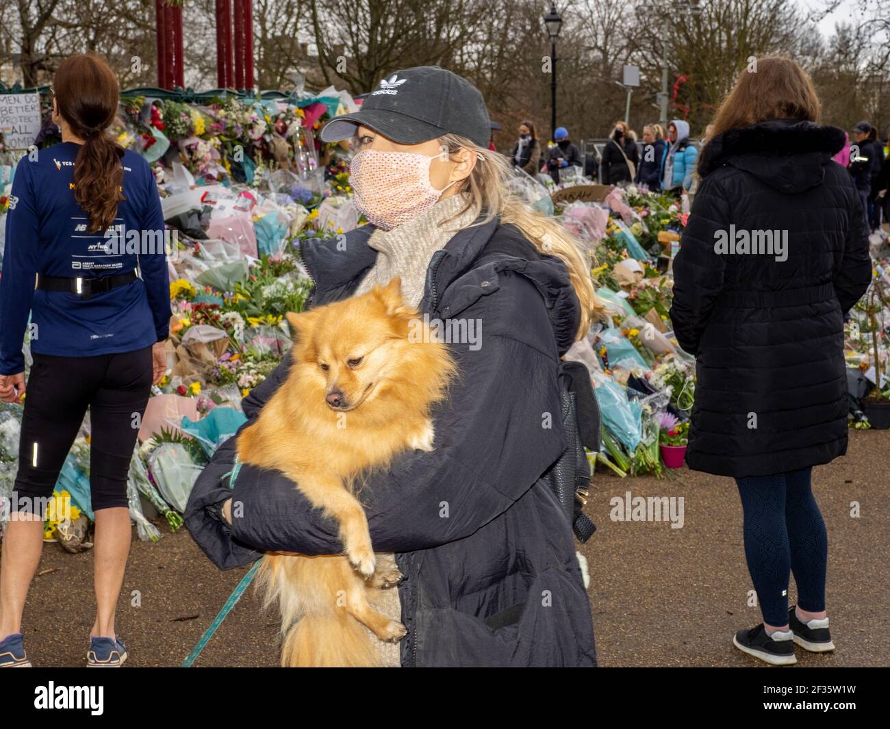 Visitors to the makeshift shrine to the murdered woman Sarah Everard at ...