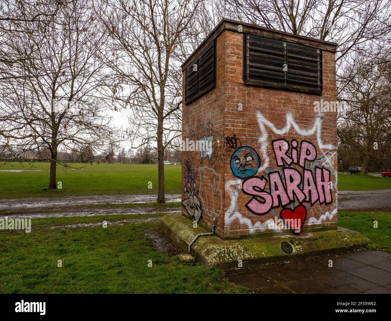 RIP SARAH: a reference to the murdered woman Sarah Everard sprayed on a ...