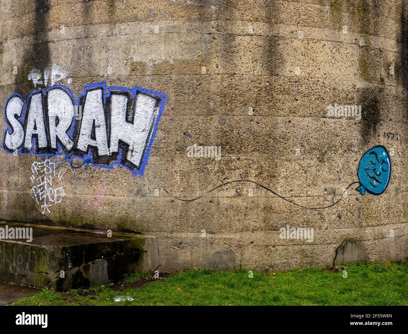 RIP SARAH: a reference to the murdered woman Sarah Everard sprayed on a ...