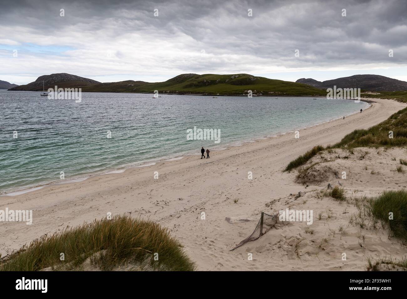 General view of people walking along the beach on Barra in the Outer ...