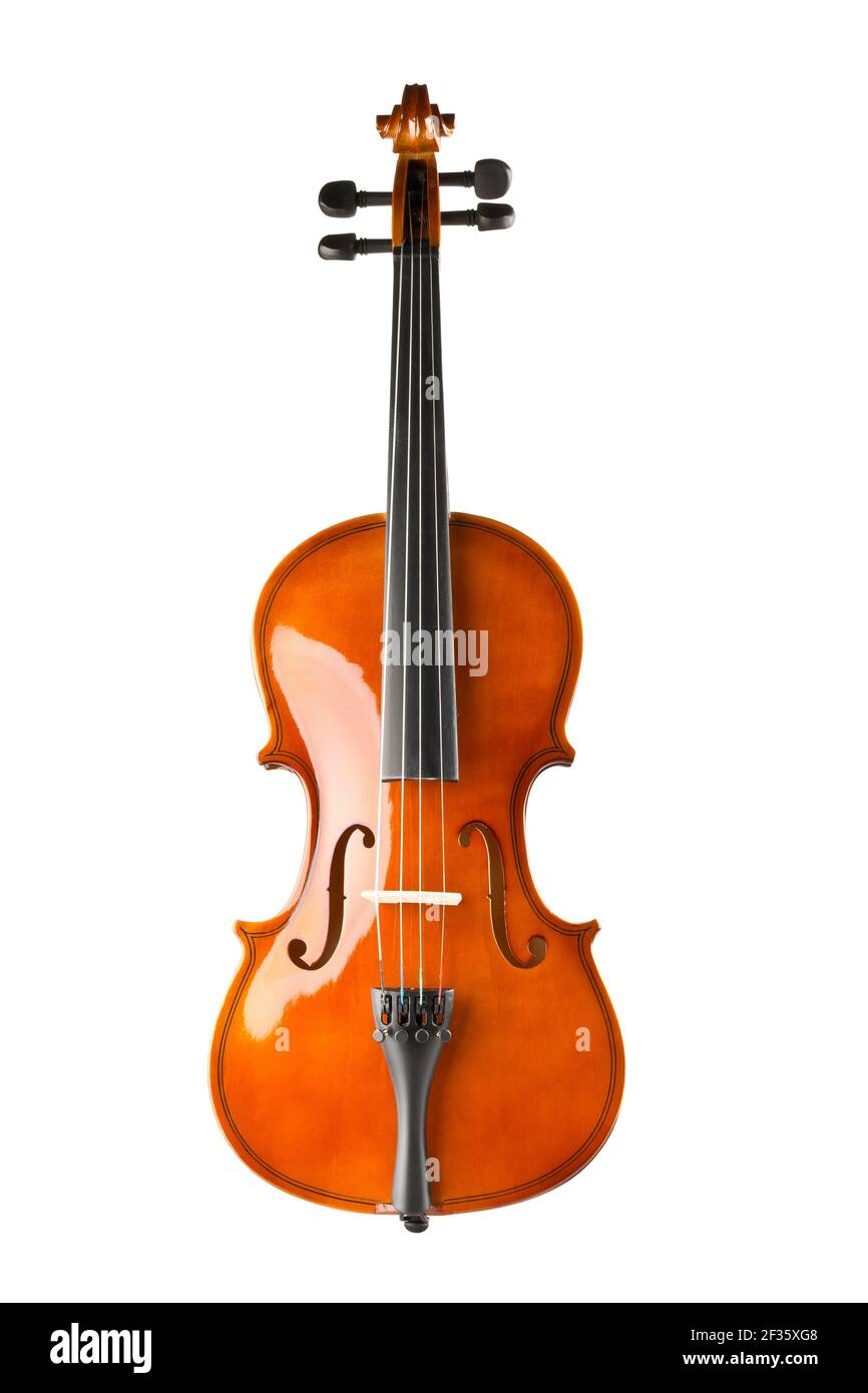 Brown wooden fiddle or violin, classic musical instrument, isolated on ...