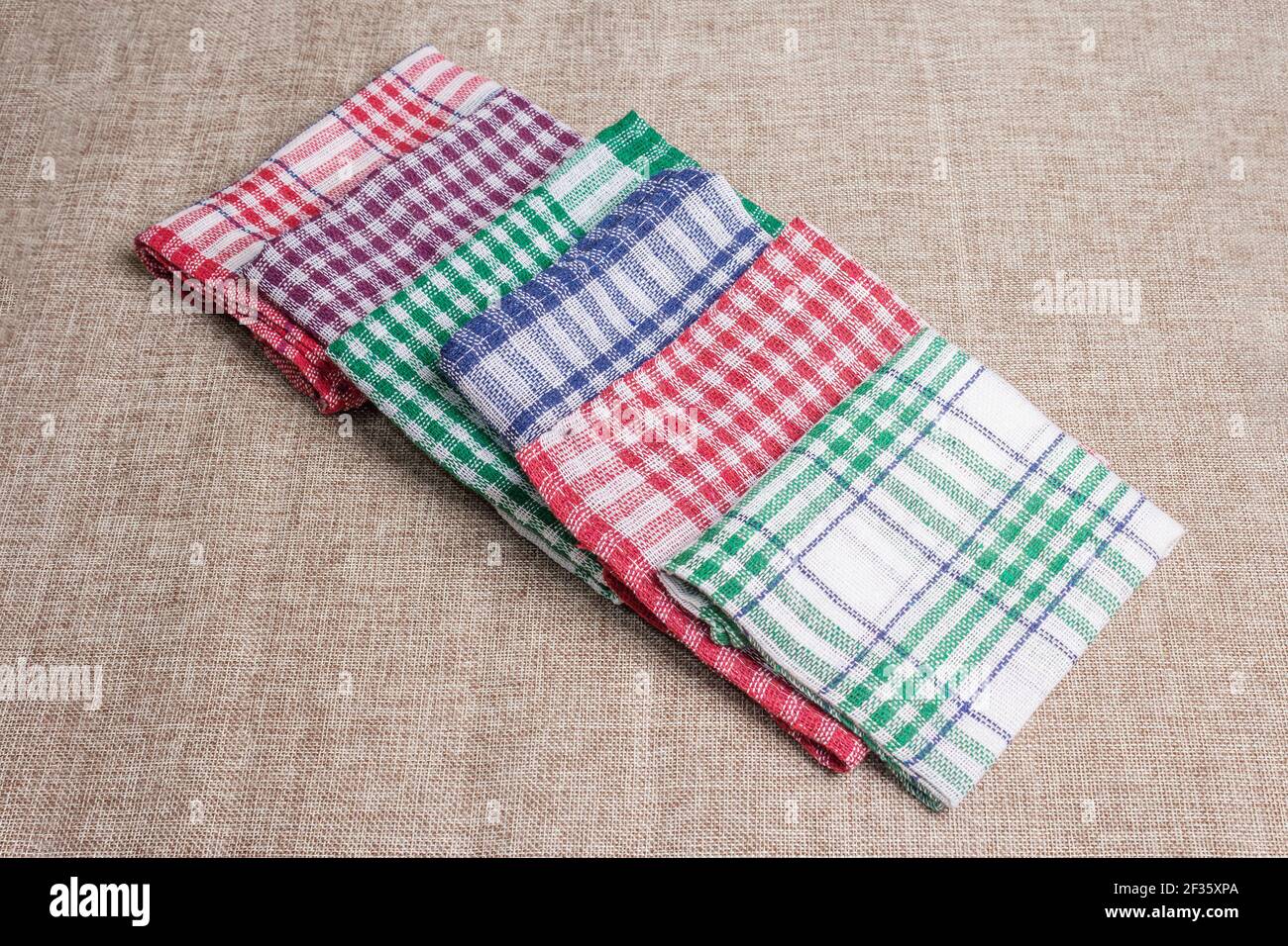 Handkerchiefs on a cloth background. Using reusable textile accessories ...