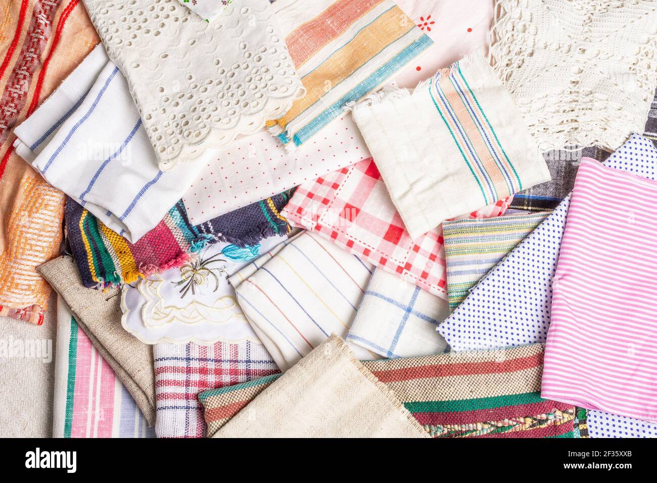 Collection of vintage textiles. Assorted different handkerchiefs from ...