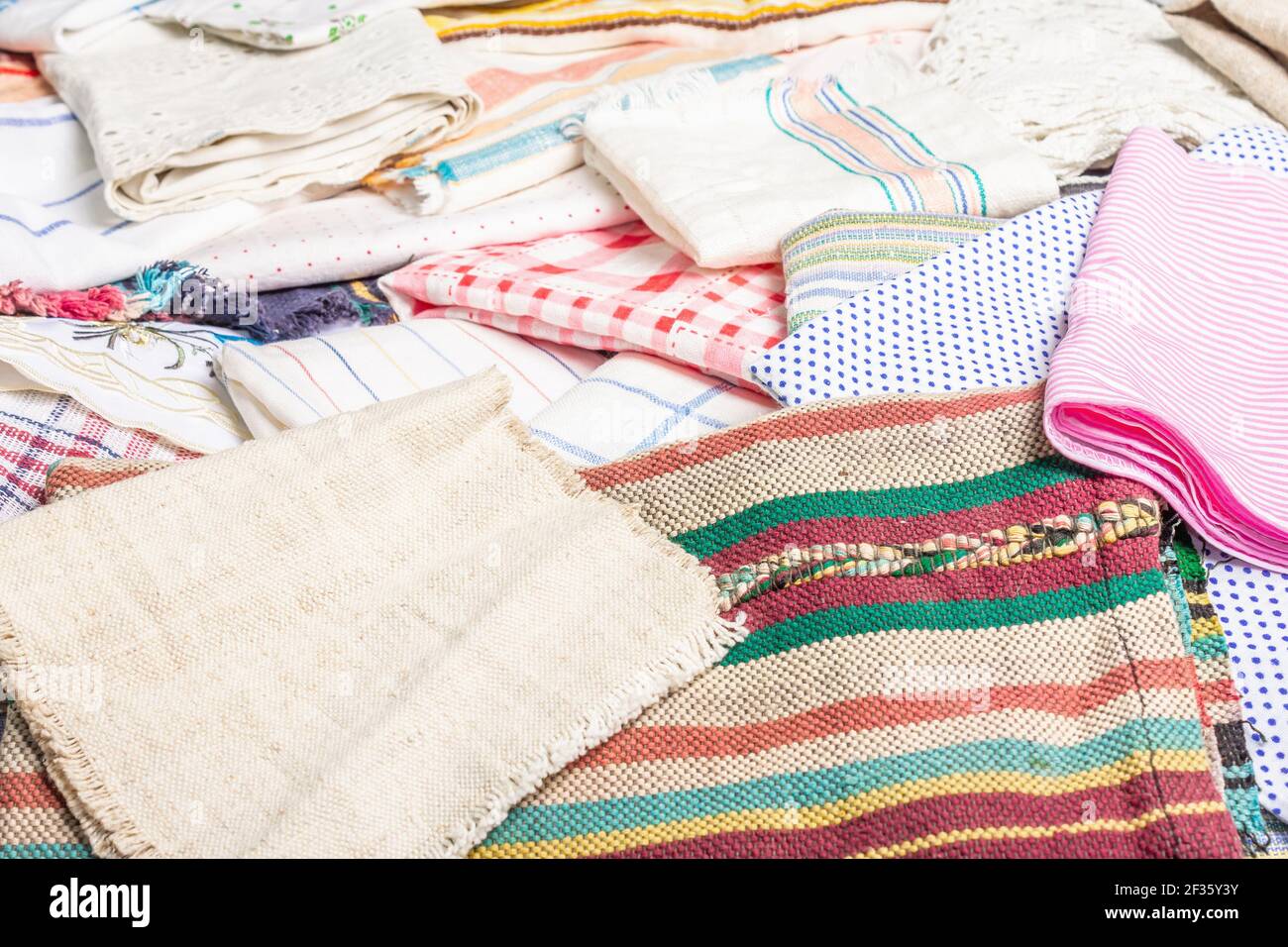 Collection of vintage textiles. Assorted different handkerchiefs from ...