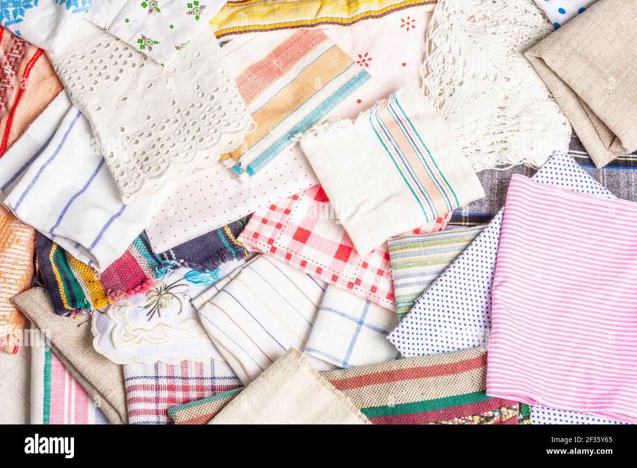 Collection of vintage textiles. Assorted different handkerchiefs from ...
