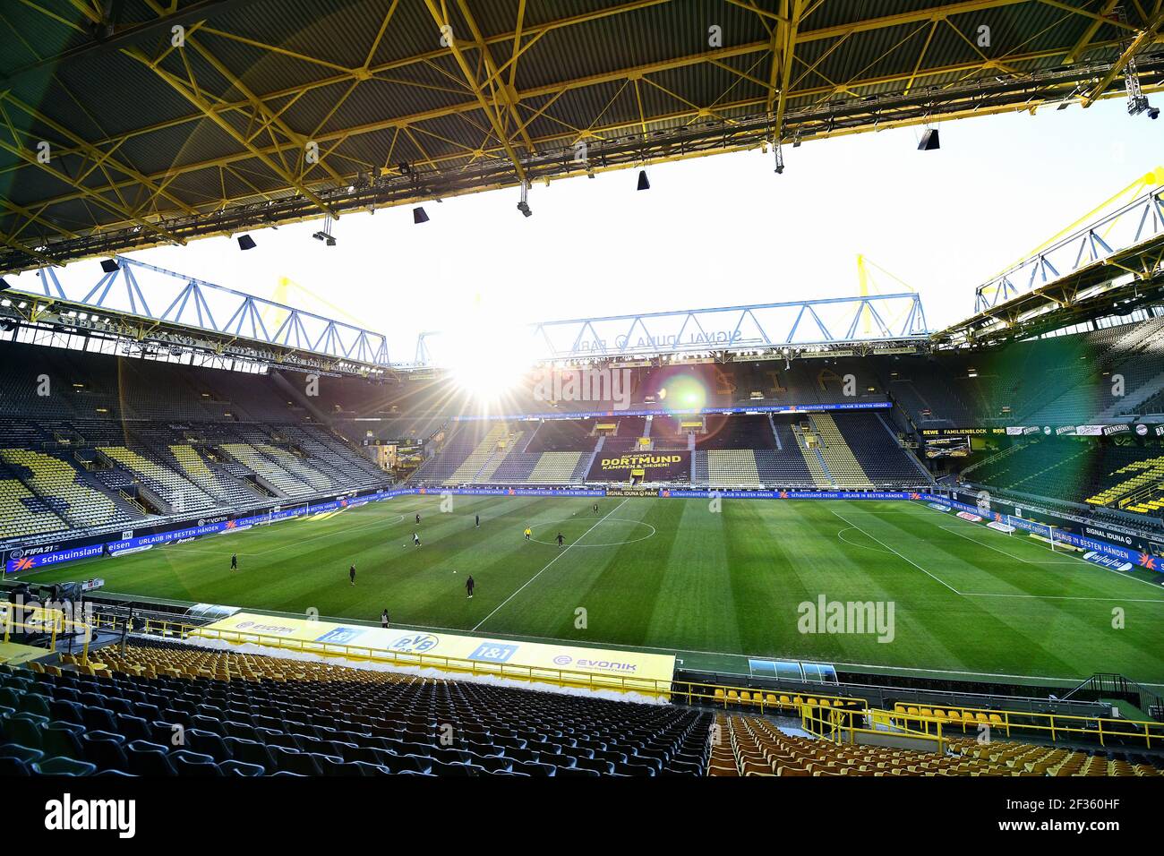 The empty stadium of Borussia Dortmund, Signal Iduna Park. Formerly ...