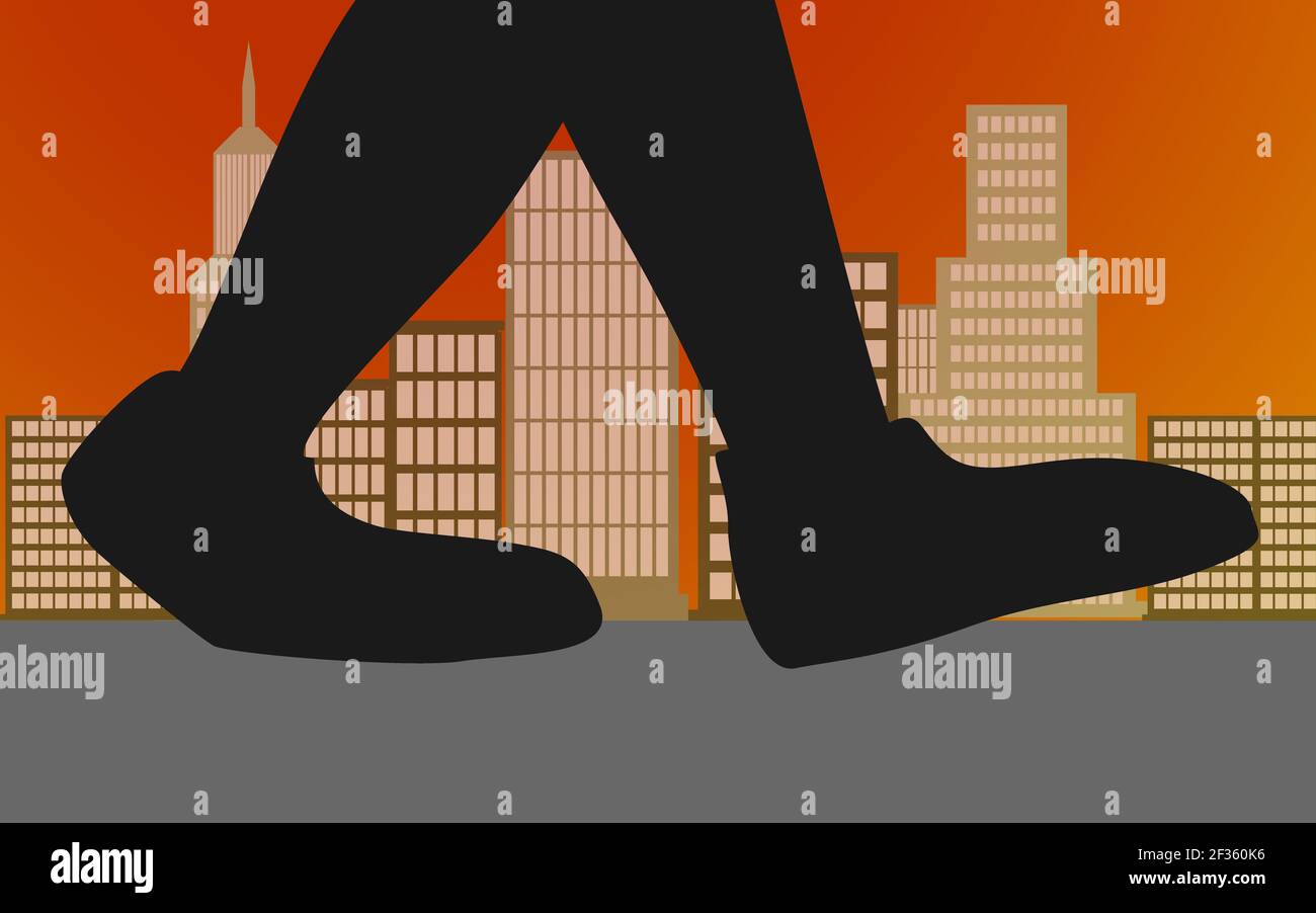 An illustration of giant feet walking in a city Stock Photo - Alamy