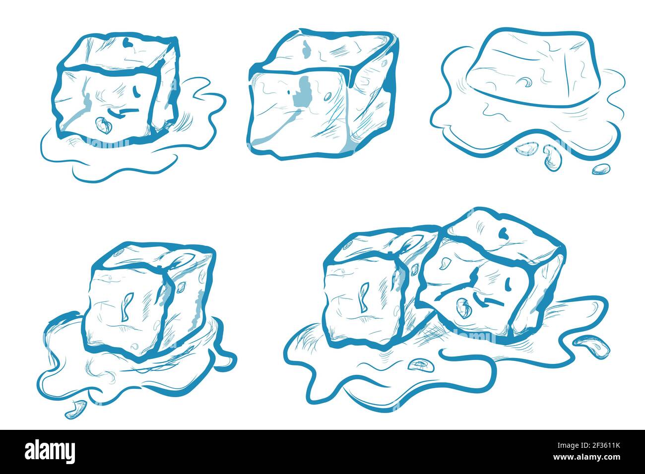 Vector Simple Hand Draw Sketch, Melting Ice Cube, Isolated on White ... Vector Simple Hand Draw Sketch, Melting Ice Cube, Isolated on White ...