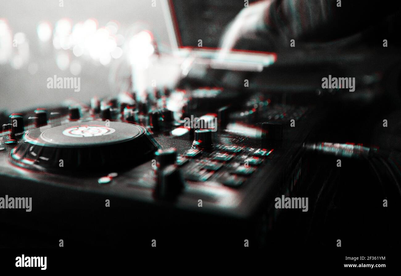 DJ sound mixer illustration with 3d stereo effect.Professional stage ...