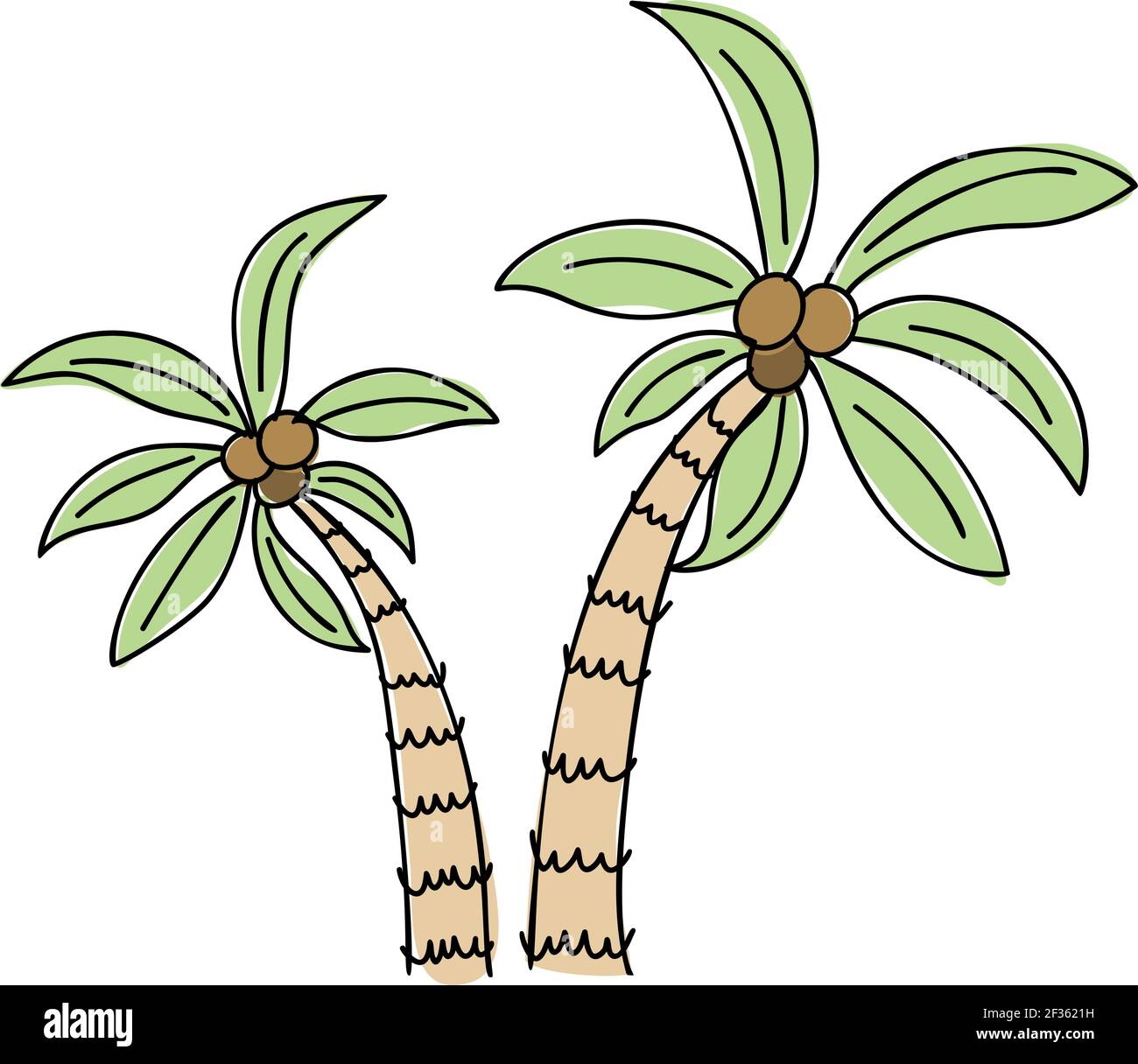 Scandinavian vector summer tropical palm trees doodle isolated on white ...