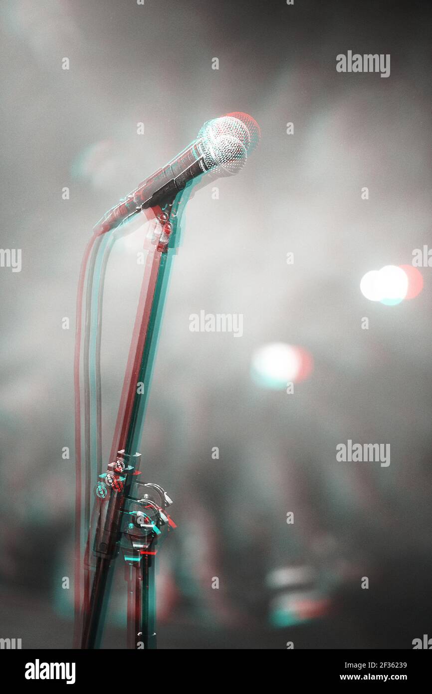 Professional vocal microphone on stand at rap concert.Illustration of ...