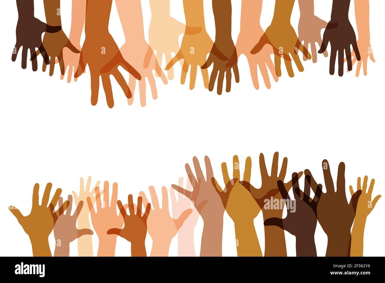 Many different transparent hands together as a team and community ...