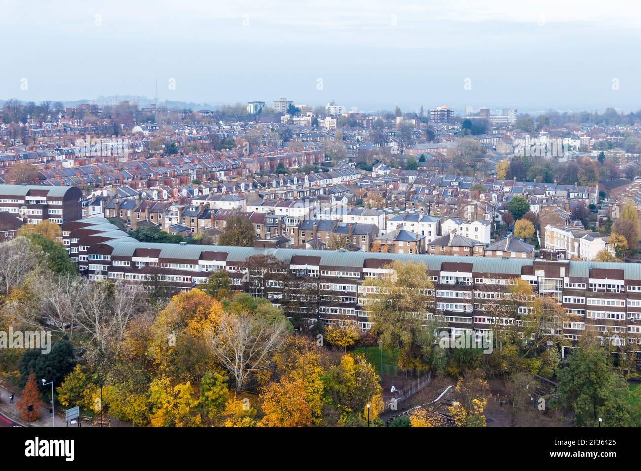 The Miranda Estate in North Islington, seen from above from the roof of ...