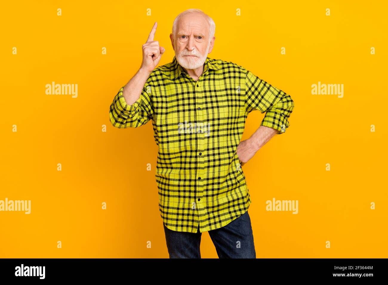 Photo of serious strict old man grandfather scold blame angry punish ...