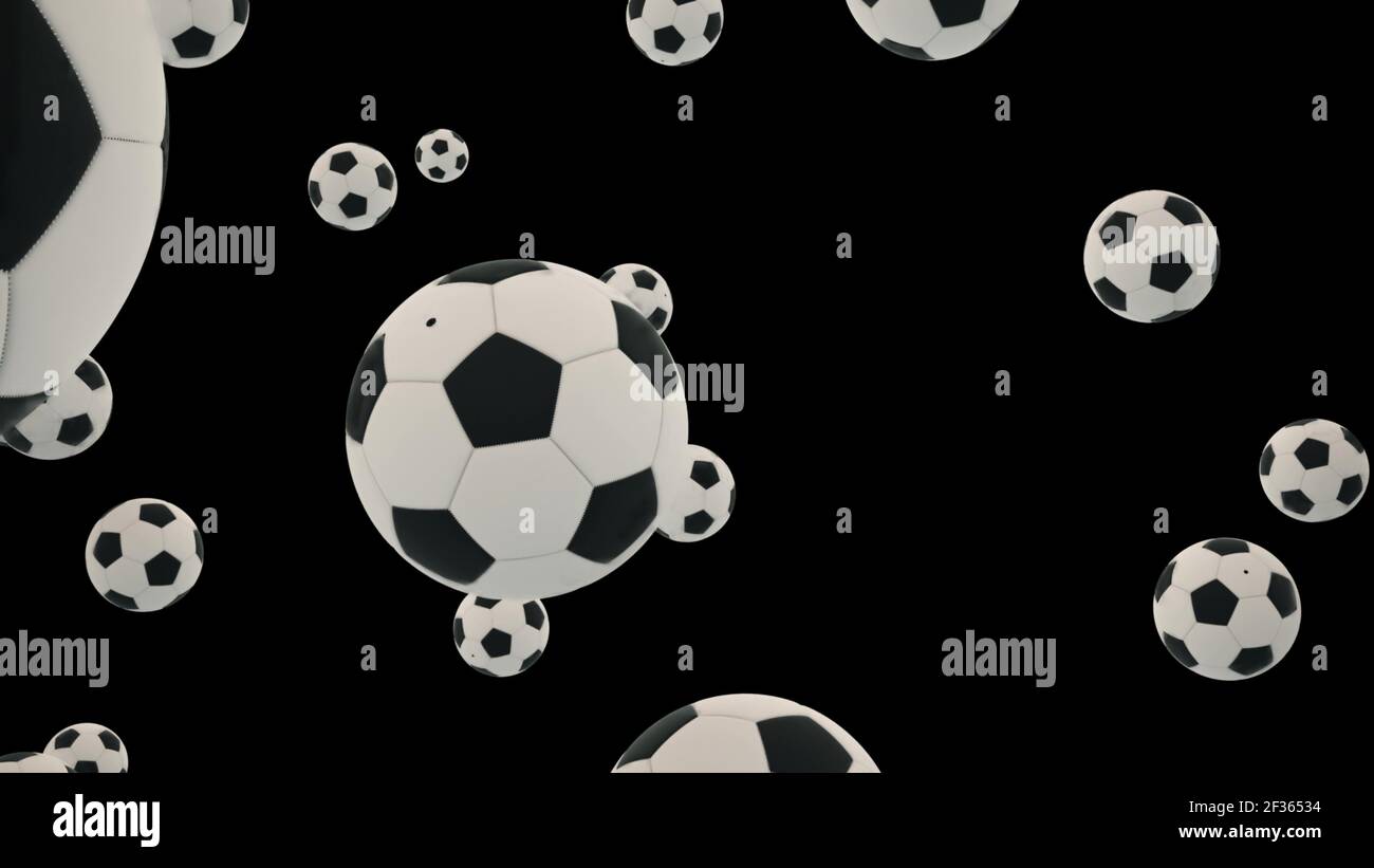 Falling soccer balls on black background. 3d rendering Stock Photo - Alamy