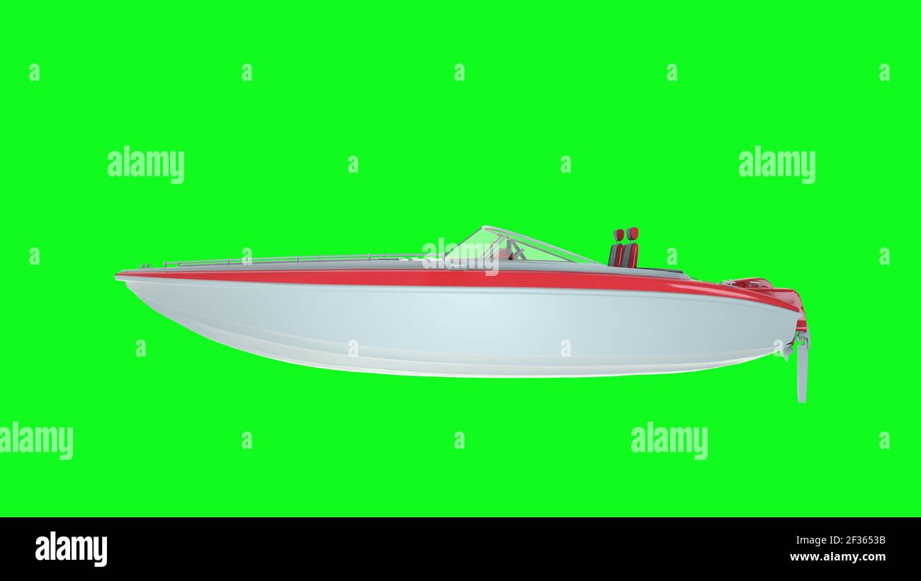 Boat on green screen. Motor boat sailing over waves, 3d rendering Stock ...