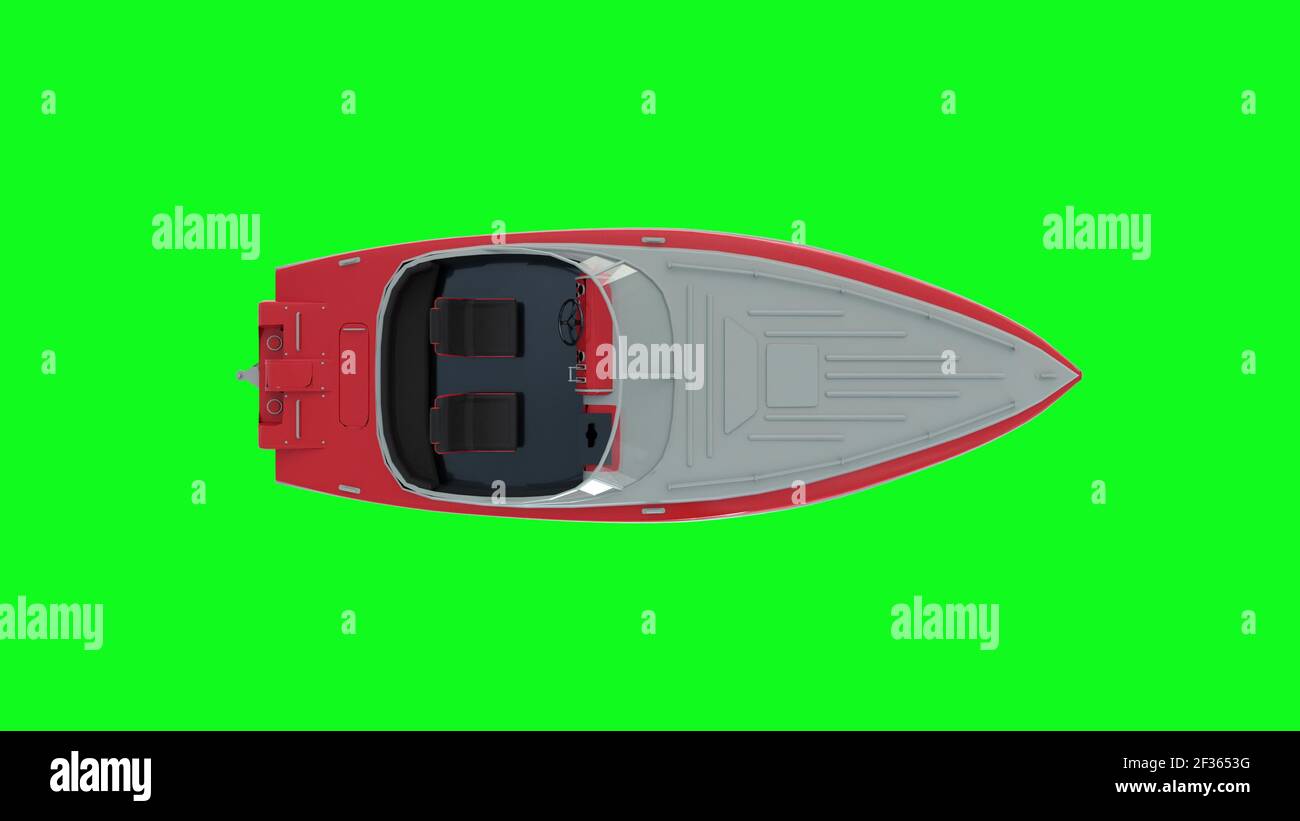 Boat on green screen. Motor boat sailing over waves, 3d rendering Stock ...