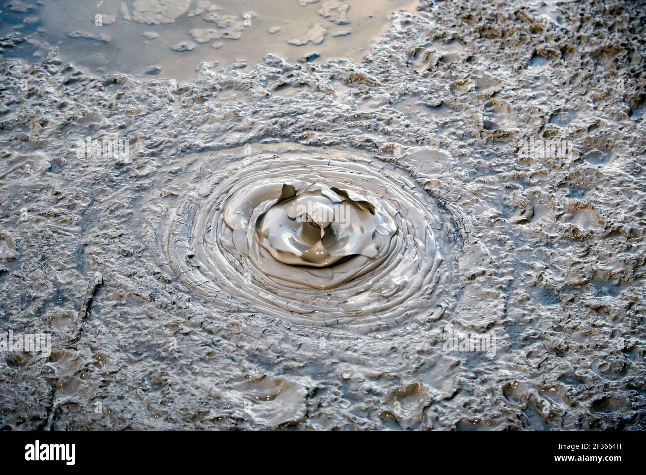 Close-up of a bubbling mud pool, in the Waiotapu active geothermal area ...