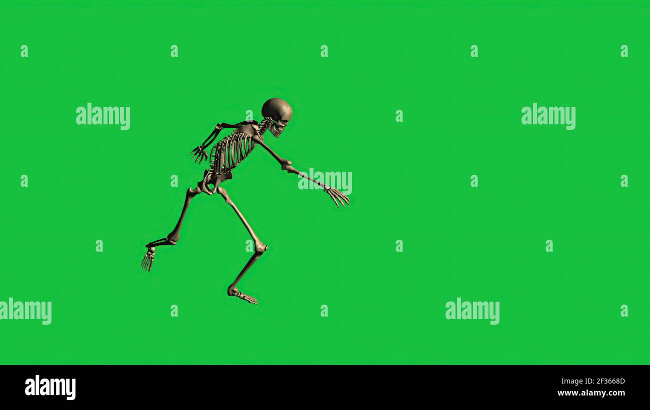 3D illustration - skeleton throw grenade - separate on green screen ...