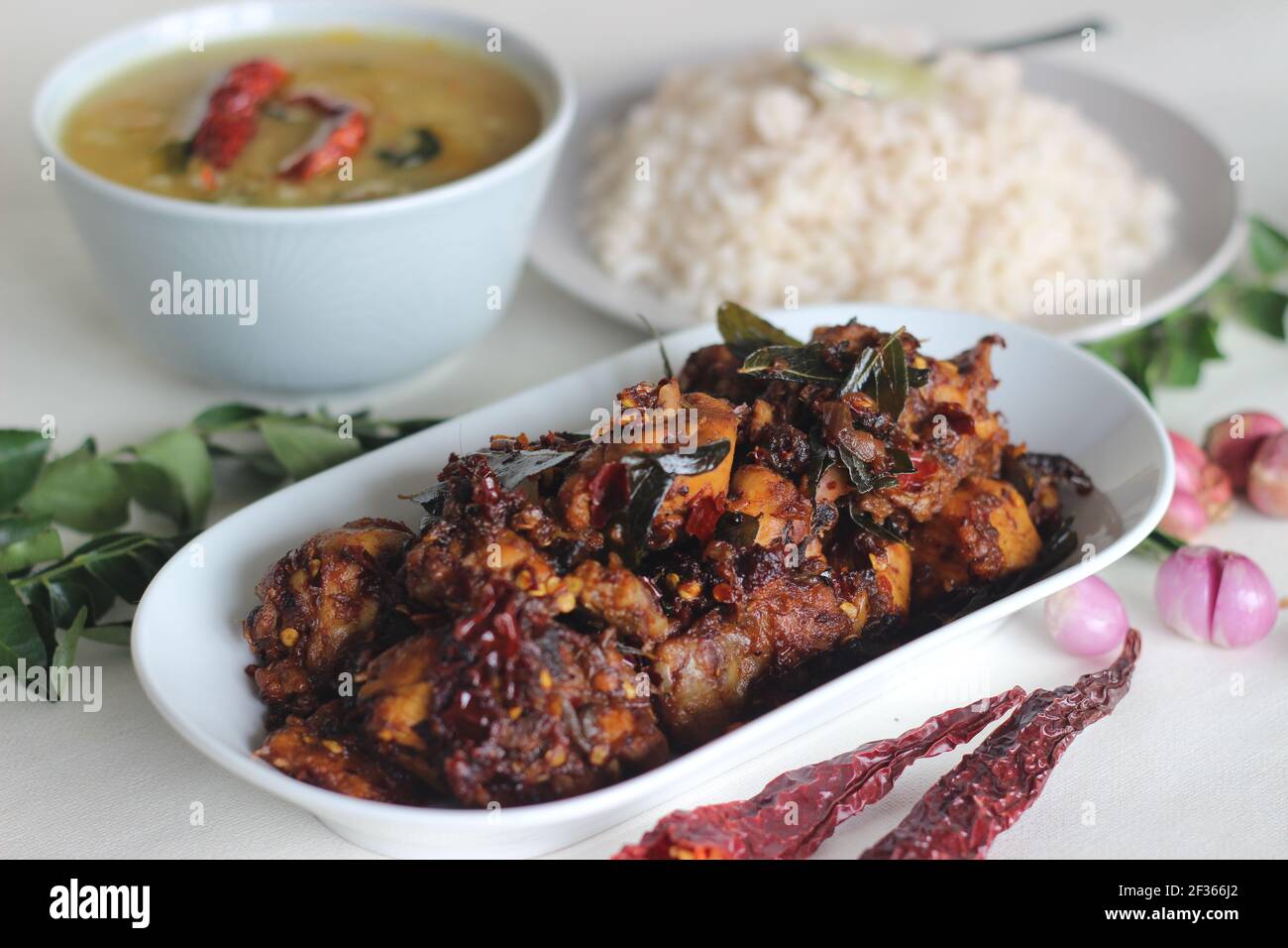 Simple Kerala style chicken meals with parboiled rice and lentil curry ...