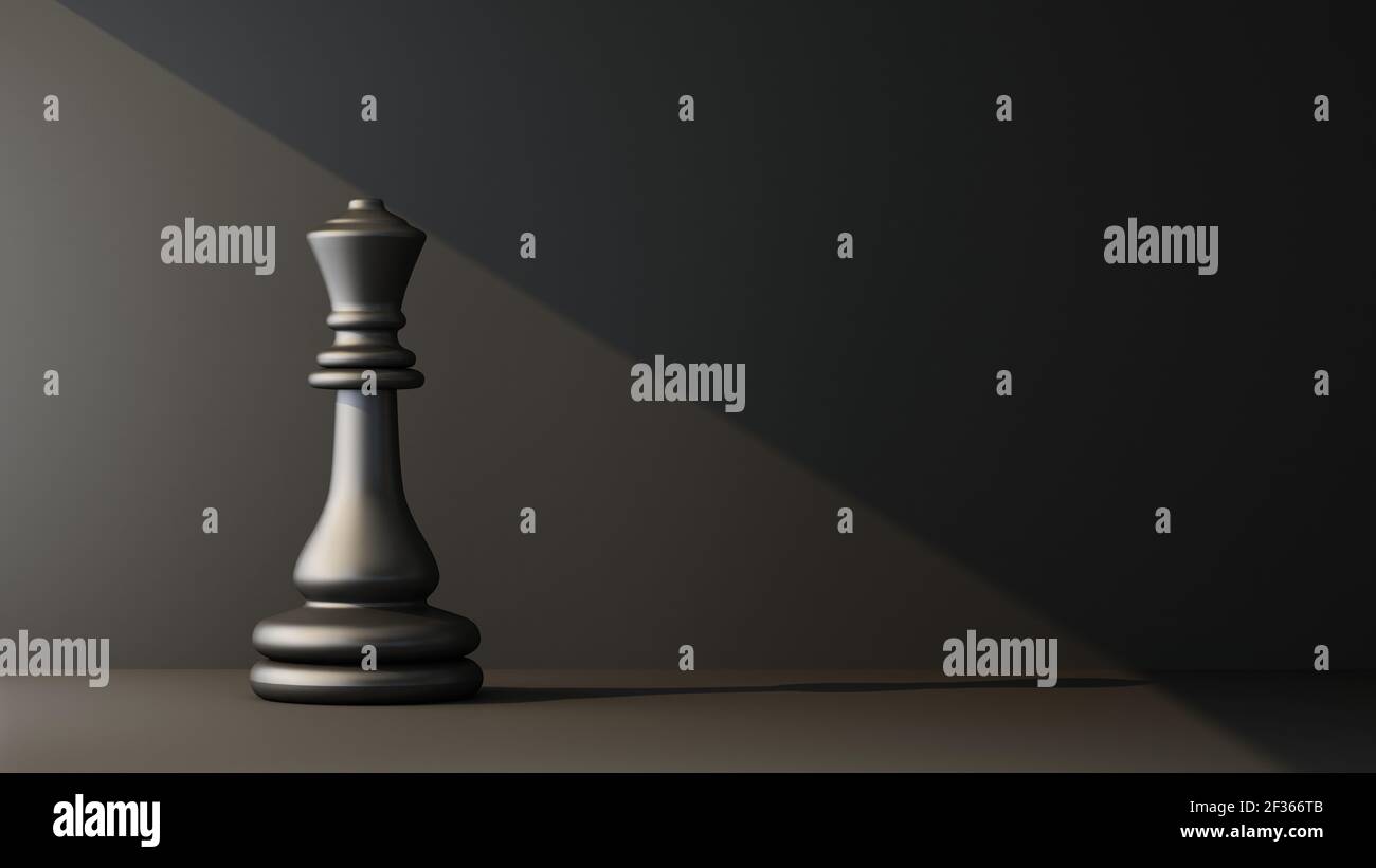 black queen chess figure illuminated by a ray of light. 3d rendering ...