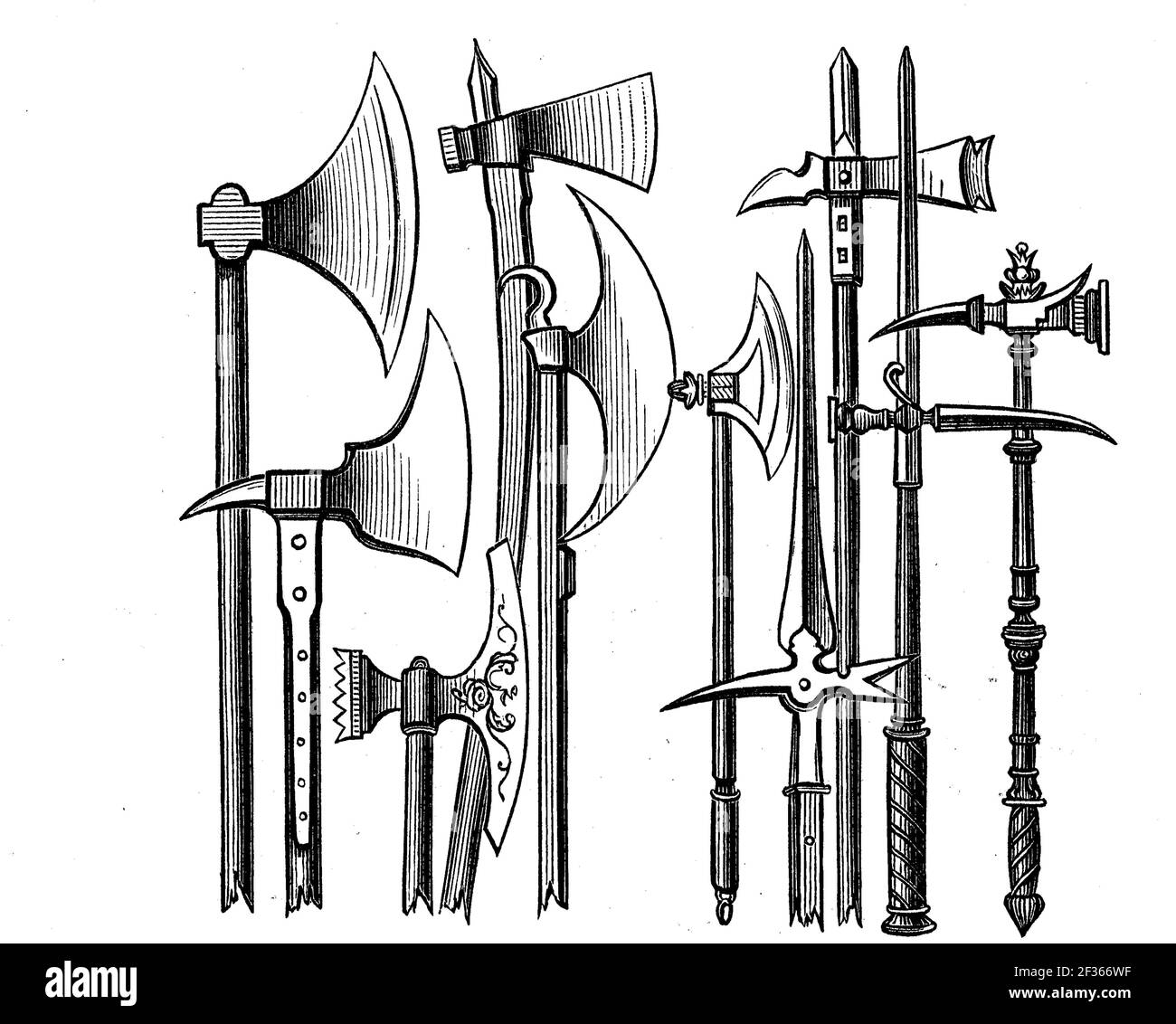 various battle axes from 11th century to 16th century, illustration ...
