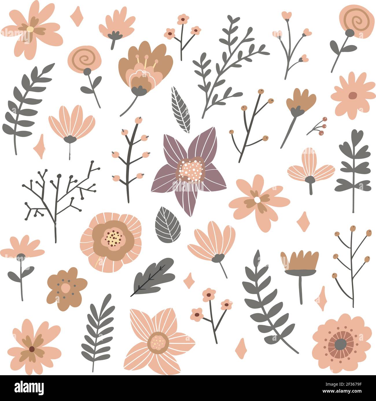 Floral bouquet of hand drawn fantasy folk flowers. Botanical ...