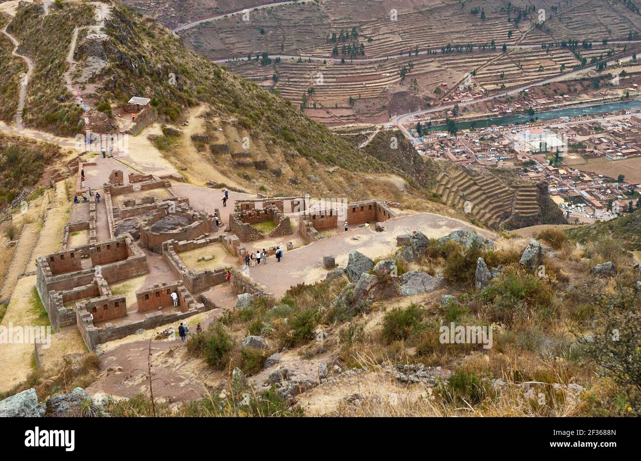 Ruins of the old Inca town Pisac, holy area Inti Huatana, PERUVIAN ...