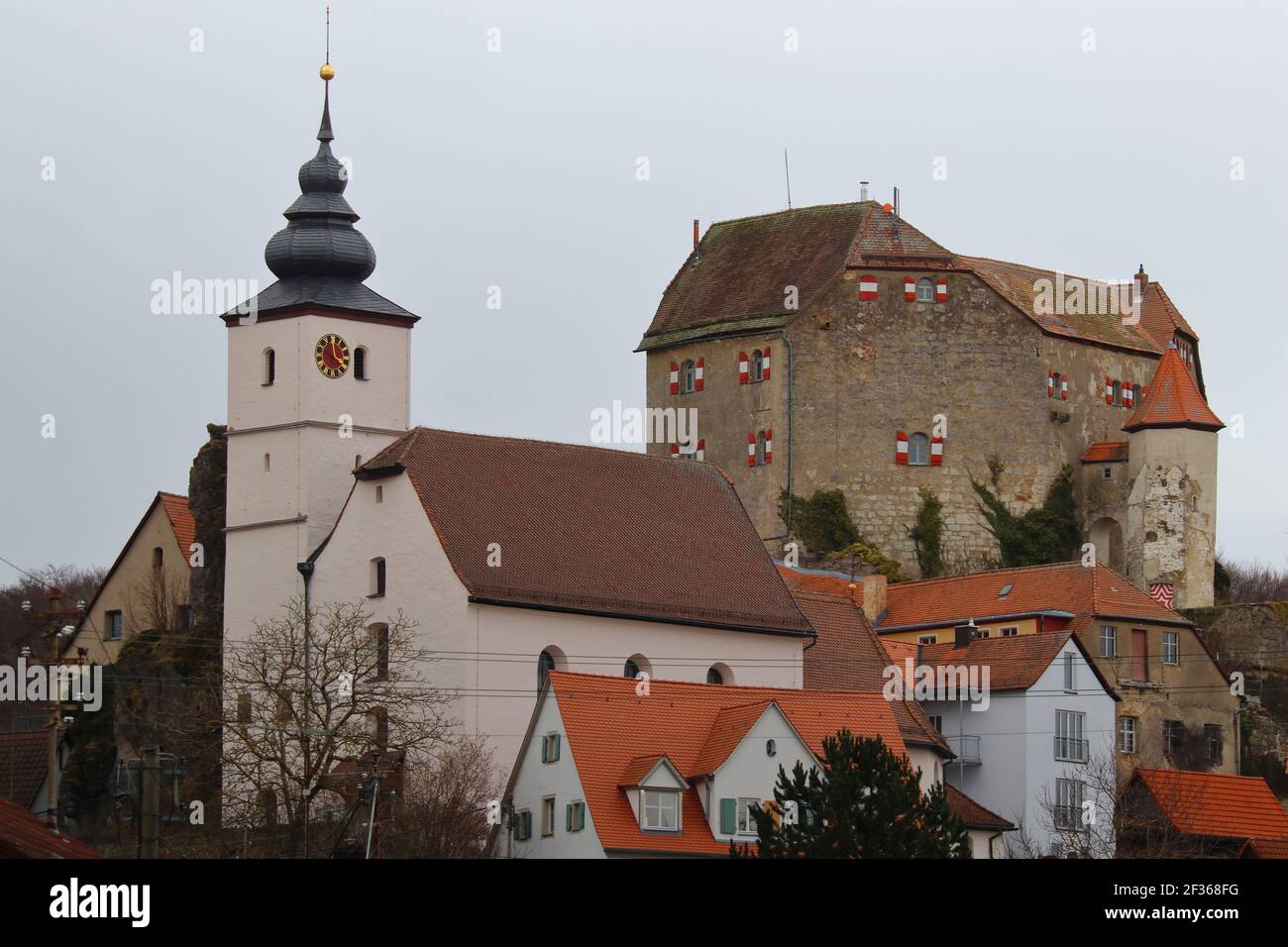 church and medieval castle in upper franconia Stock Photo - Alamy