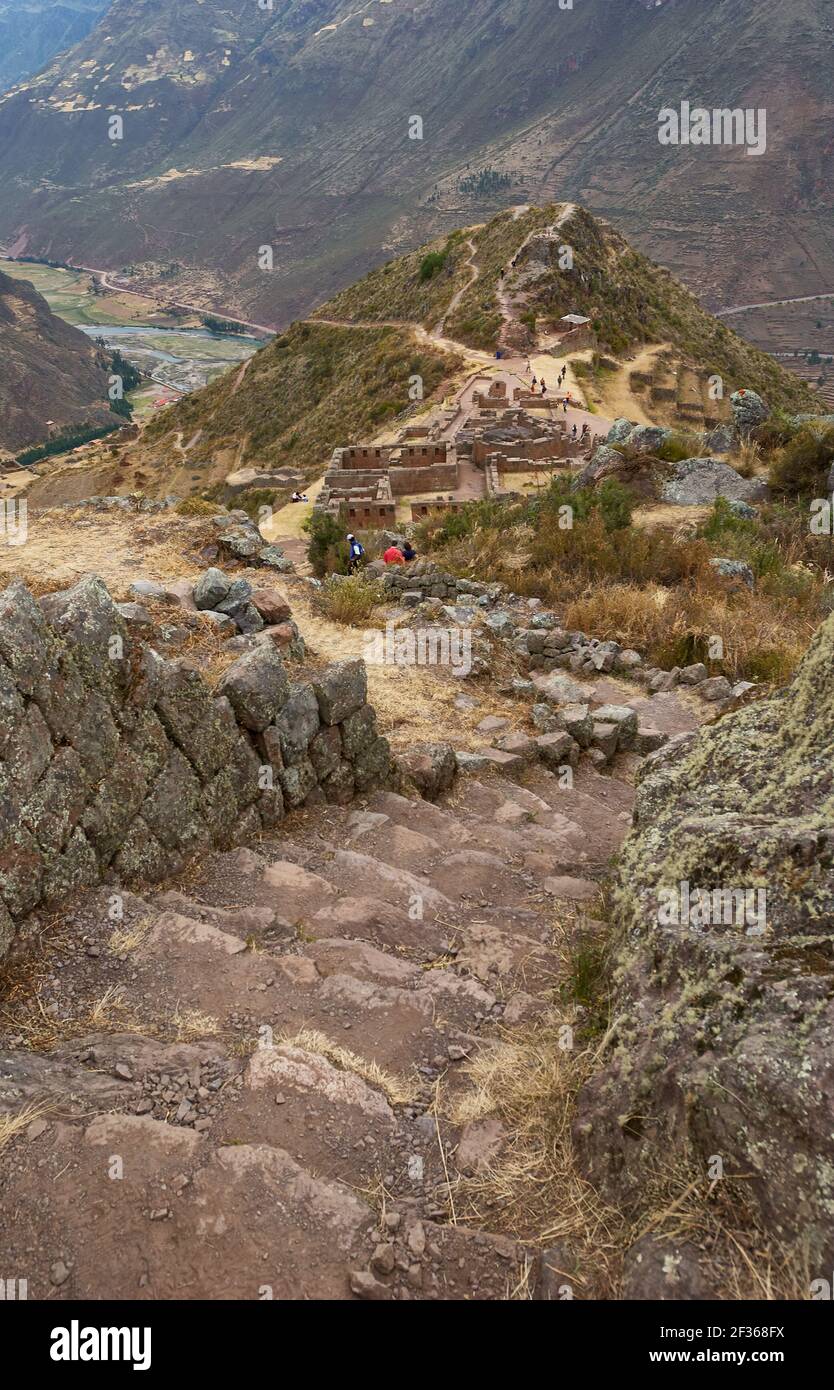Ruins of the old Inca town Pisac, holy area Inti Huatana, PERUVIAN ...