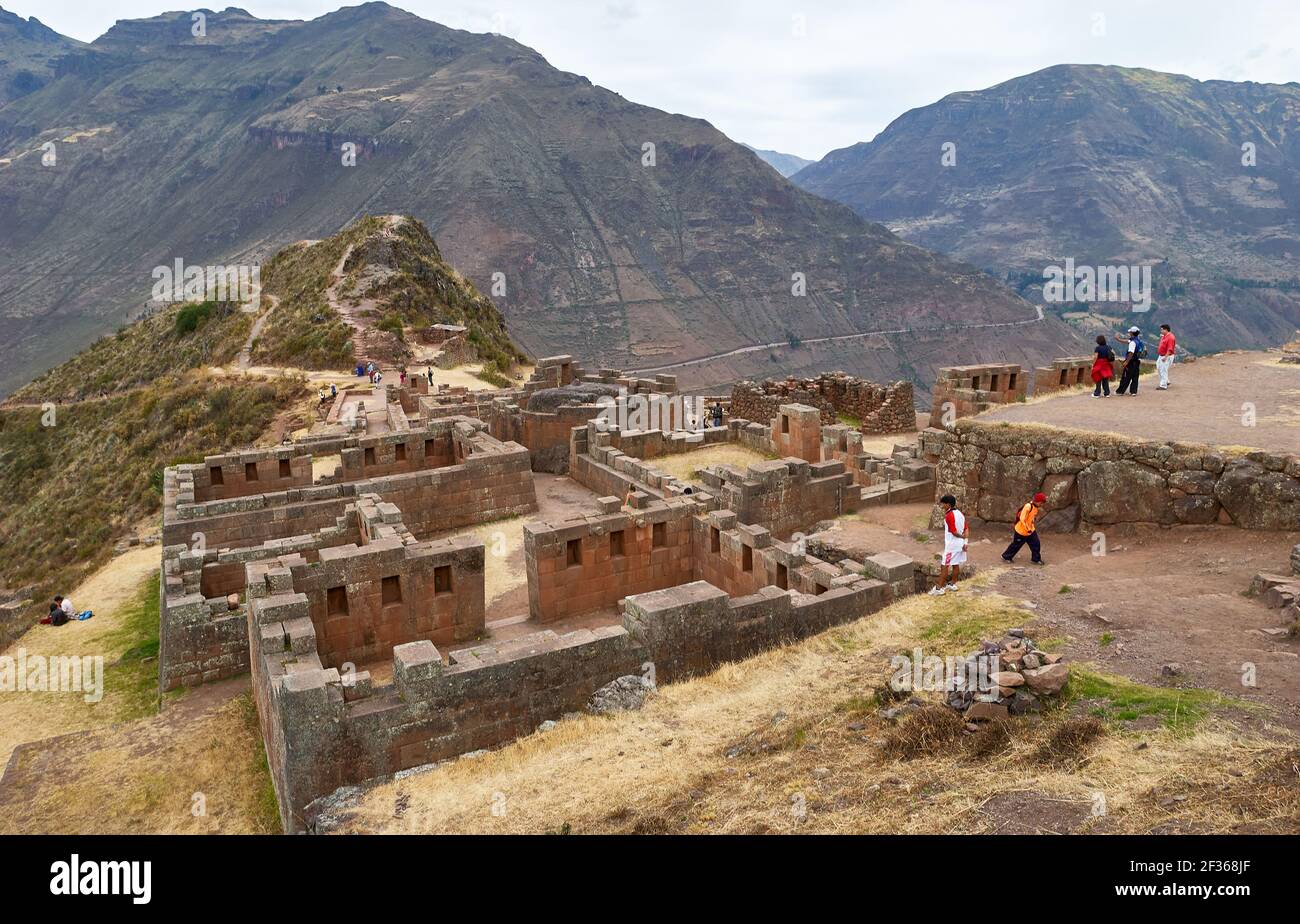 Ruins of the old Inca town Pisac, holy area Inti Huatana, PERUVIAN ...