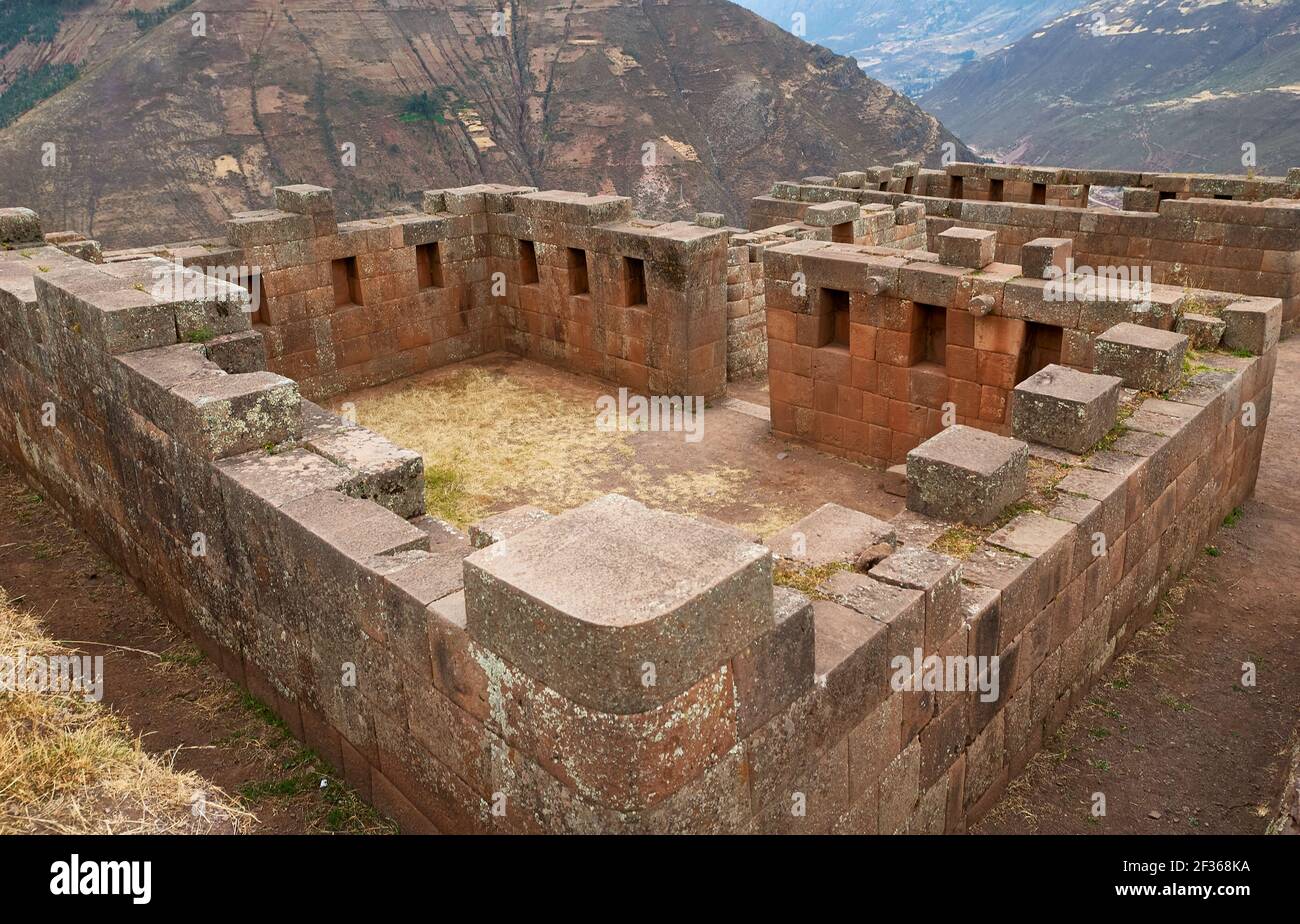 Ruins of the old Inca town Pisac, holy area Inti Huatana, PERUVIAN ...