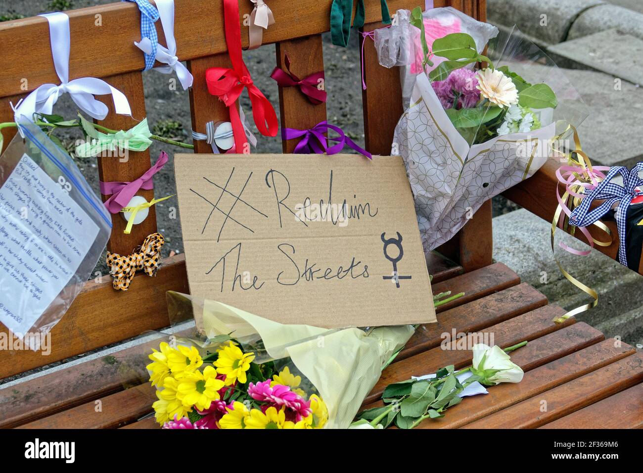 Glasgow, Scotland, UK 15th March, 2021. Sarah Everard tributes saw the ...