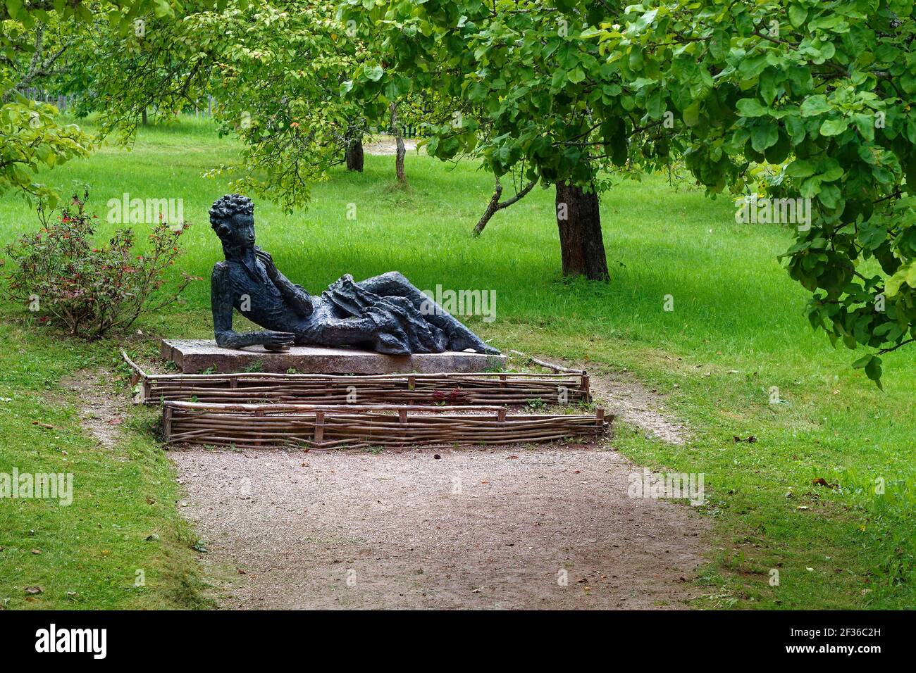 Monument to young Pushkin in the garden of the Mikhailovskoye estate in ...