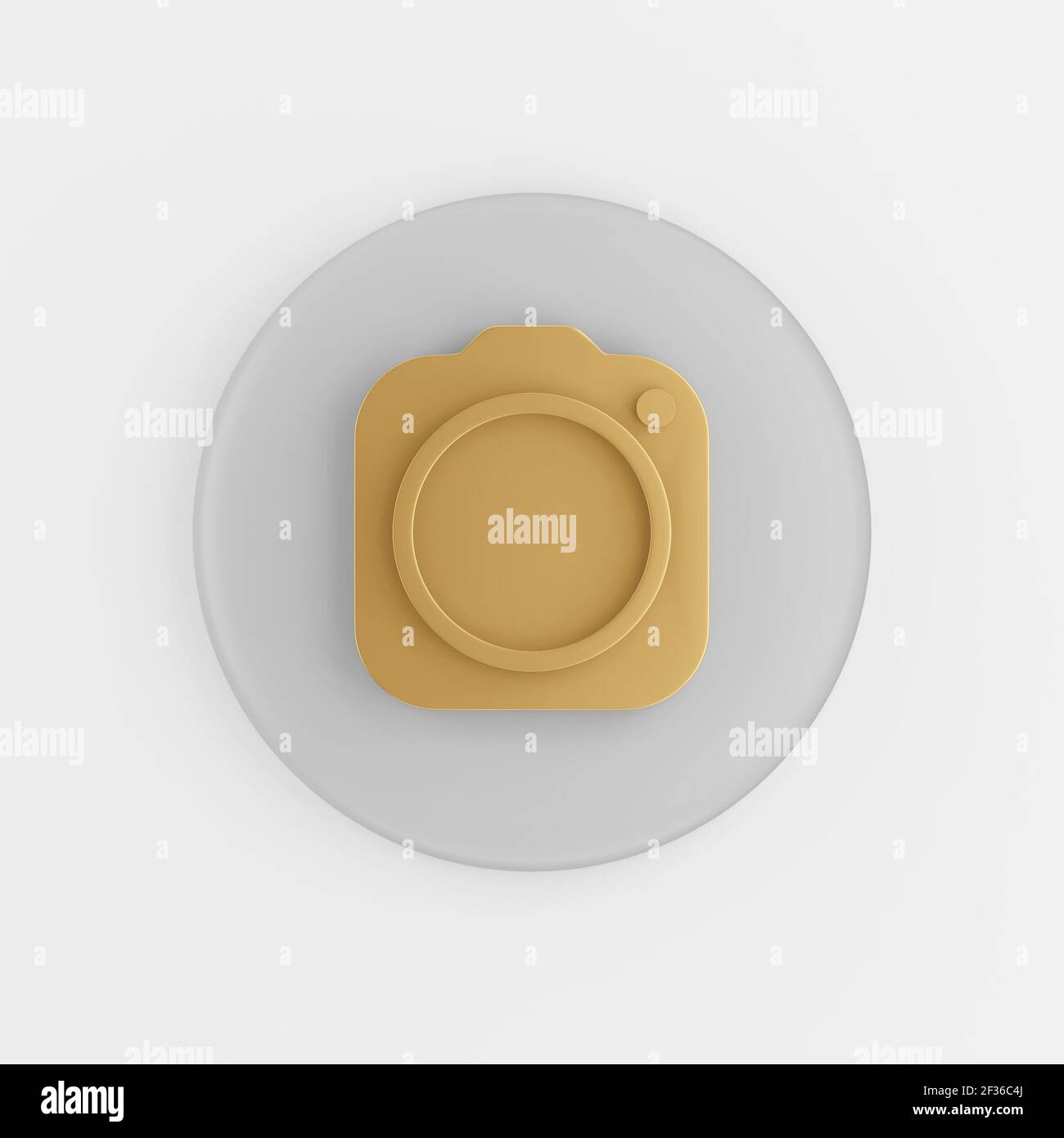 Gold photo camera icon. 3d rendering gray round key button, interface ui ux element Stock Photo ...