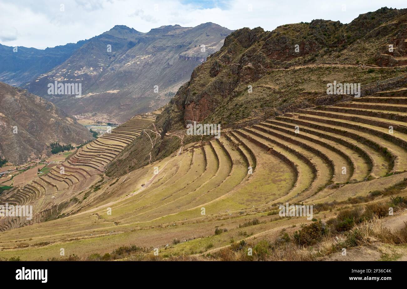 Ruins of the old Inca town Pisac, PERUVIAN HIGHLANDS, TERRACED ...